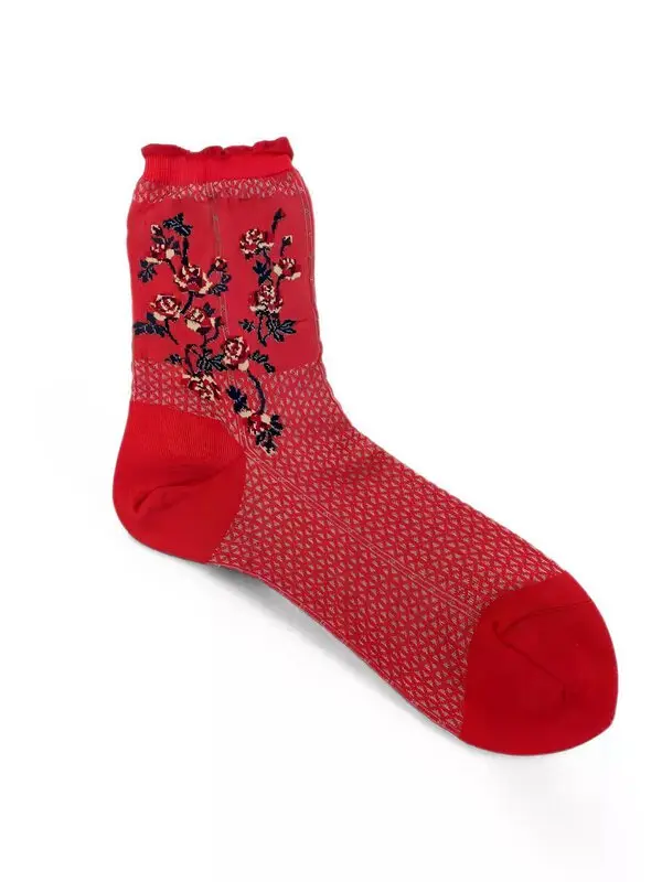 ANTIPAST Floral Embroidered Ruffled Socks
