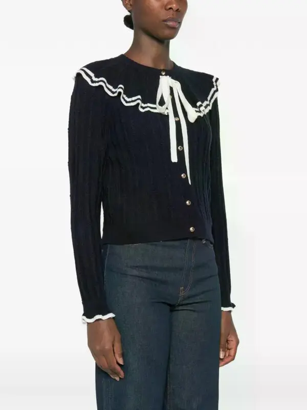 Maje Ruffled-collar Cable-knit Cardigan
