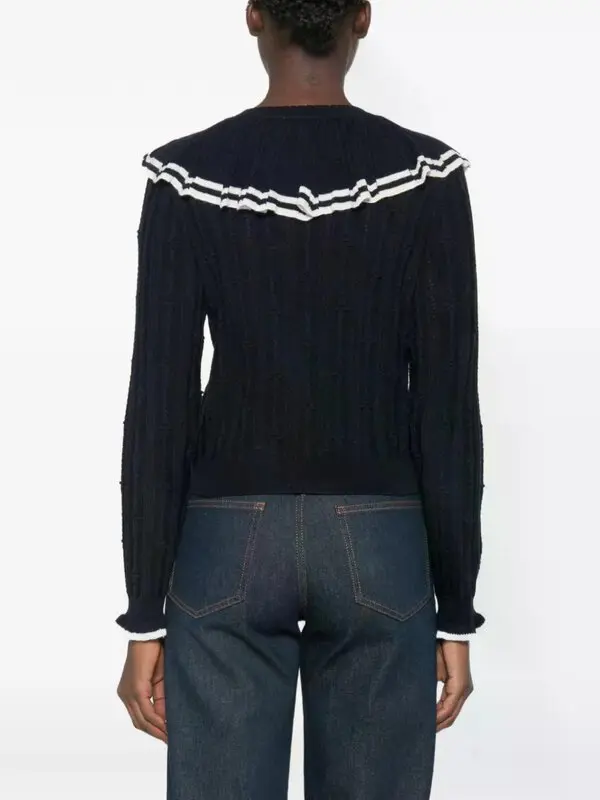 Maje Ruffled-collar Cable-knit Cardigan