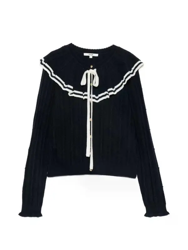 Maje Ruffled-collar Cable-knit Cardigan