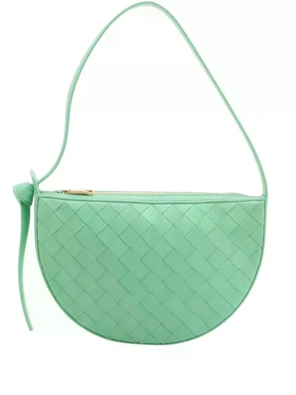 Bottega Veneta 2012-2026 Mini Leather Intrecciato Sunrise Hobo Shoulder Bag - Green