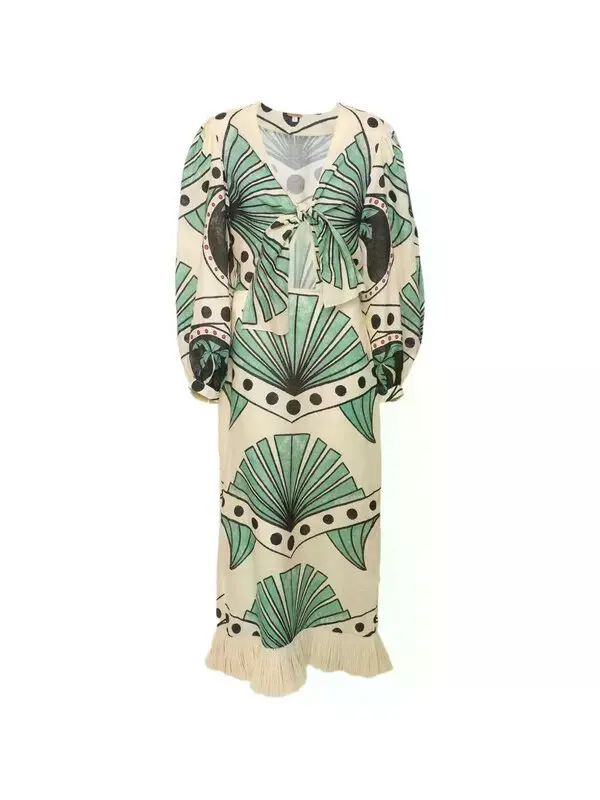 Johanna Ortiz Palm-print Fringed Maxi Dress - Neutrals