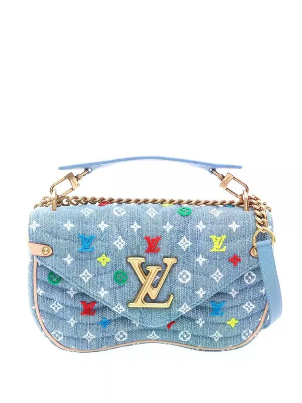 LOUIS VUITTON 2019 Embroidered Monogram Denim New Wave Chain Mm Satchel
