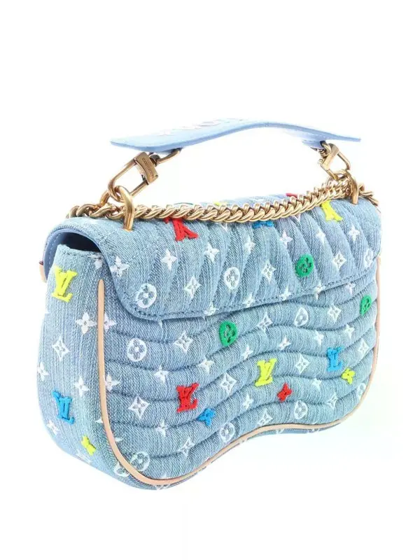 LOUIS VUITTON 2019 Embroidered Monogram Denim New Wave Chain Mm Satchel