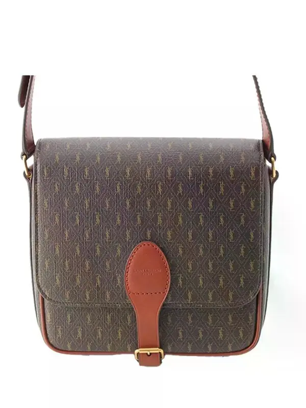 Saint Laurent 2013-2026 Medium Coated Canvas Le Monogramme Buckle Crossbody Bag - Brown