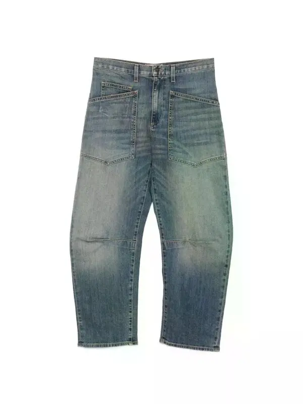 NILI LOTAN Faded-effect Patch-pocket Jeans - Blue