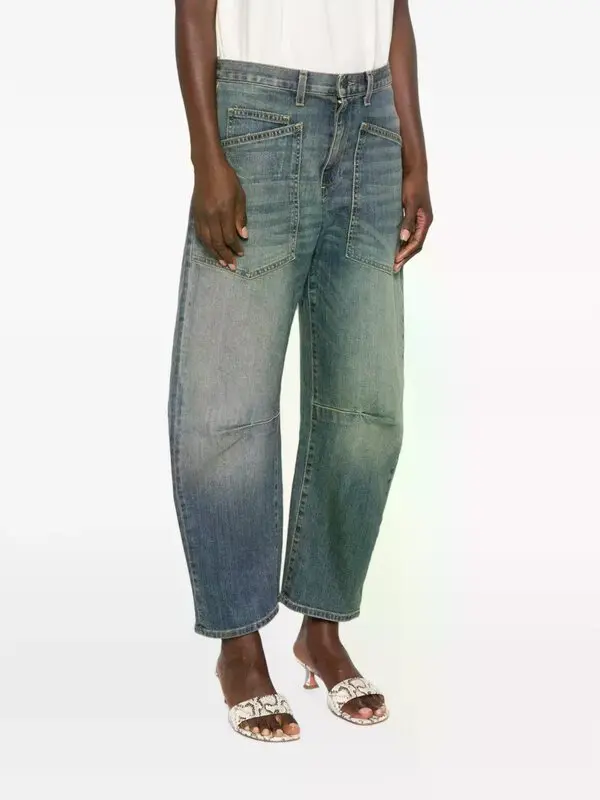 NILI LOTAN Faded-effect Patch-pocket Jeans - Blue