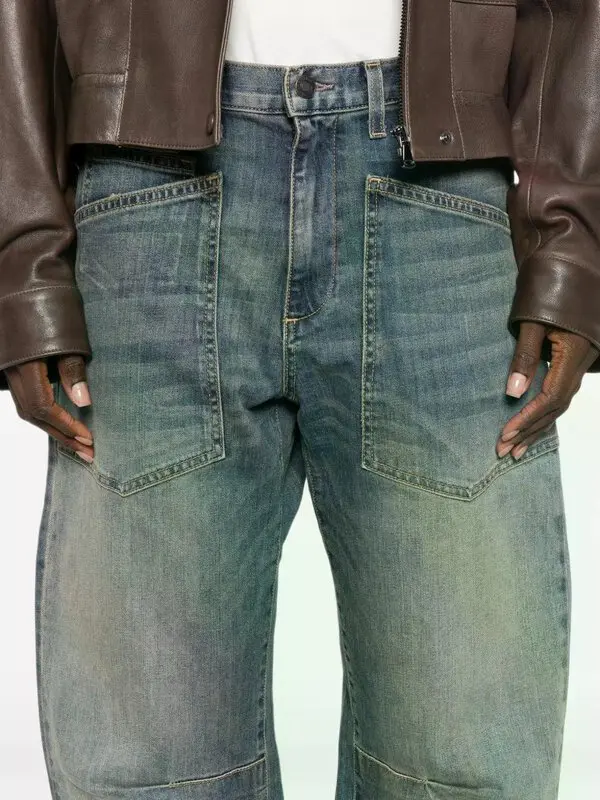 NILI LOTAN Faded-effect Patch-pocket Jeans - Blue