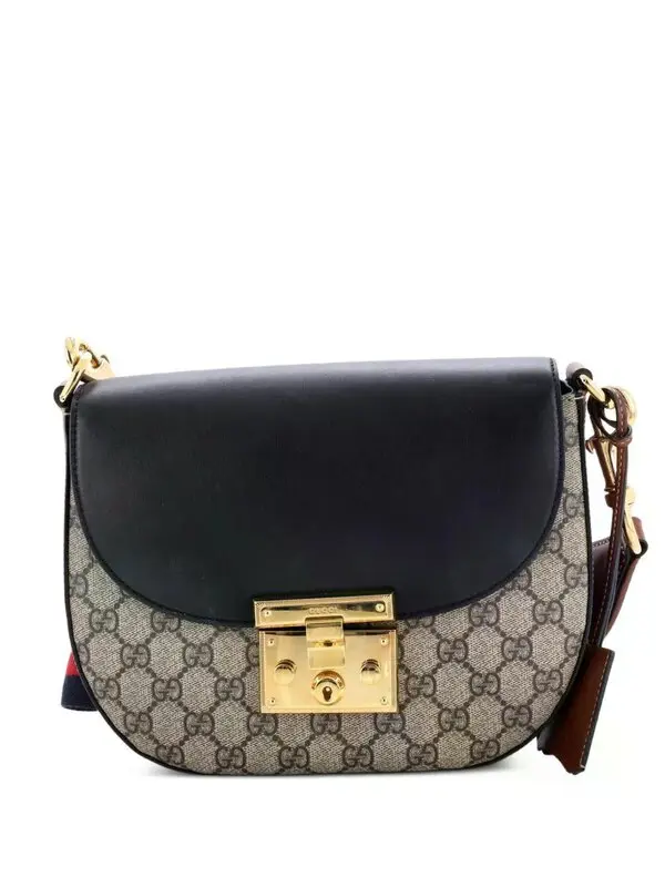 Gucci Padlock Saddle Shoulder Bag Gg Coated Canvas And Leather Medium Crossbody Bag - Black