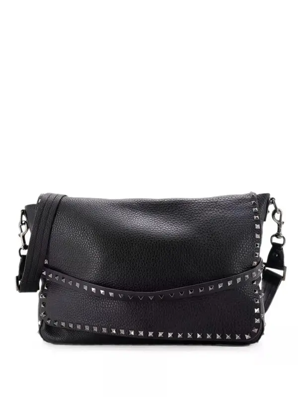 Valentino Garavani Rockstud Flap Messenger Bag Leather Large Crossbody Bag - Black
