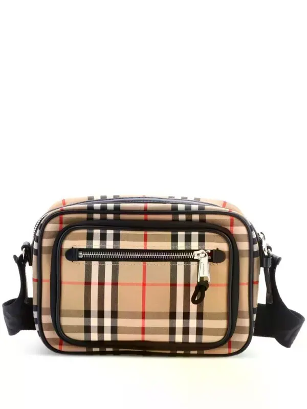 Burberry Front Pocket Vintage Check Canvas Crossbody Bag - Neutrals
