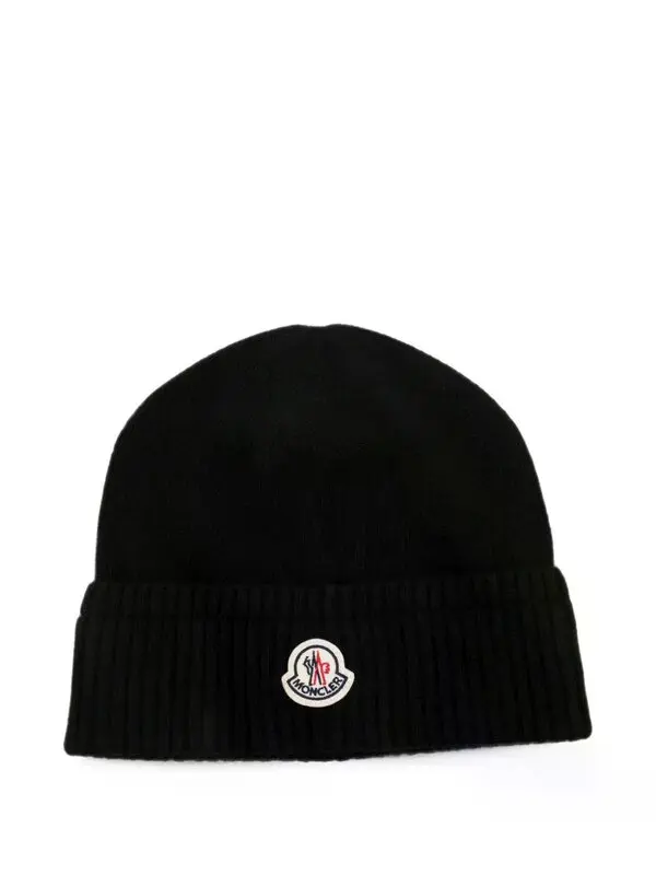 Moncler Logo-patch Ribbed-knit Beanie Hat - Black