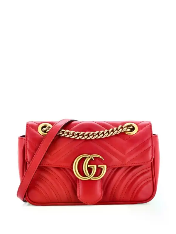 Gucci Gg Marmont Flap Bag Matelasse Leather Mini Crossbody Bag - Red