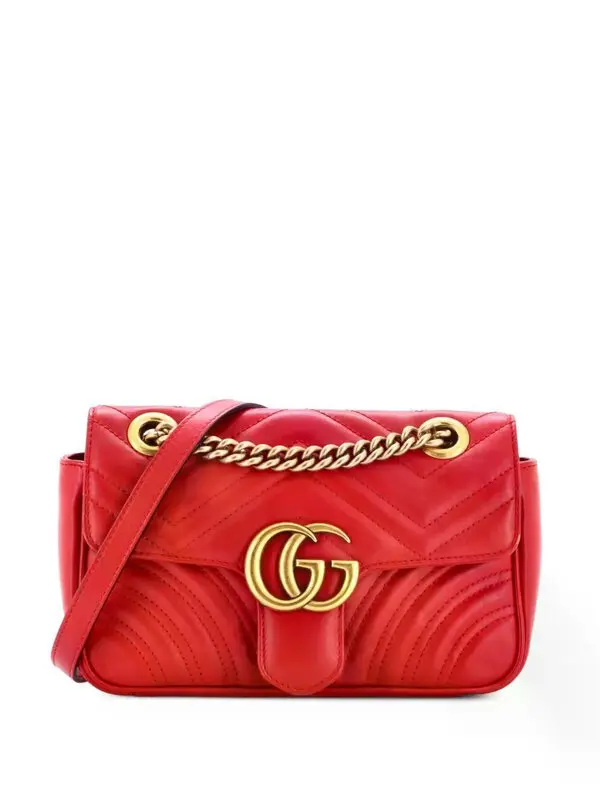 Gucci Gg Marmont Flap Bag Matelasse Leather Mini Cross Body Bag - Red