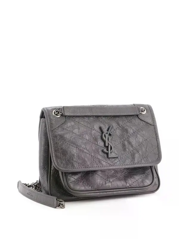 Saint Laurent Niki Chain Flap Bag Matelasse Chevron Leather Baby Shoulder Bag - Grey