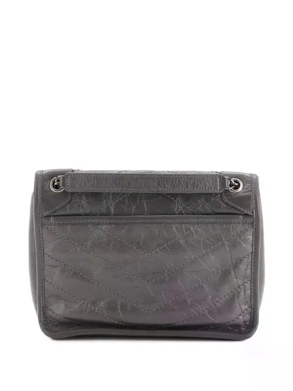 Saint Laurent Niki Chain Flap Bag Matelasse Chevron Leather Baby Shoulder Bag - Grey
