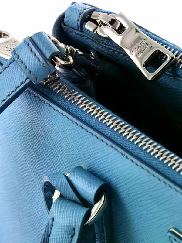 Prada Galleria Double Zip Tote Saffiano Leather Small Crossbody Bag - Blue