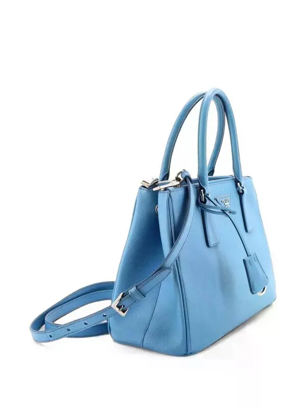 Prada Galleria Double Zip Tote Saffiano Leather Small Cross Body Bag - Blue
