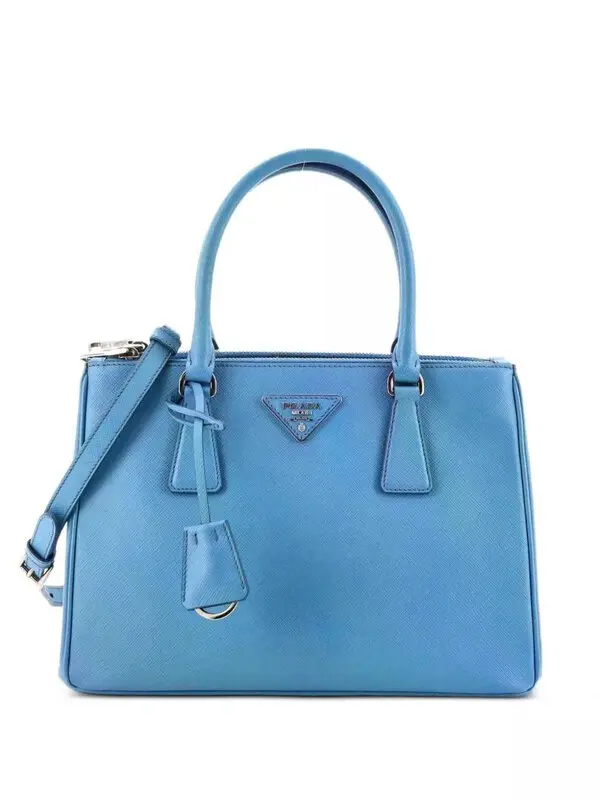 Prada Galleria Double Zip Tote Saffiano Leather Small Cross Body Bag - Blue