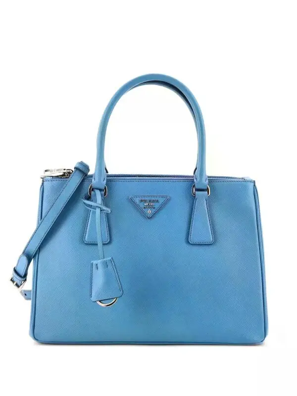 Prada Galleria Double Zip Tote Saffiano Leather Small Cross Body Bag - Blue