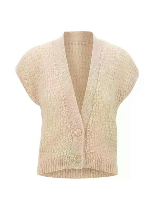 Eleventy Openwork-knit Sleeveless Cardigan