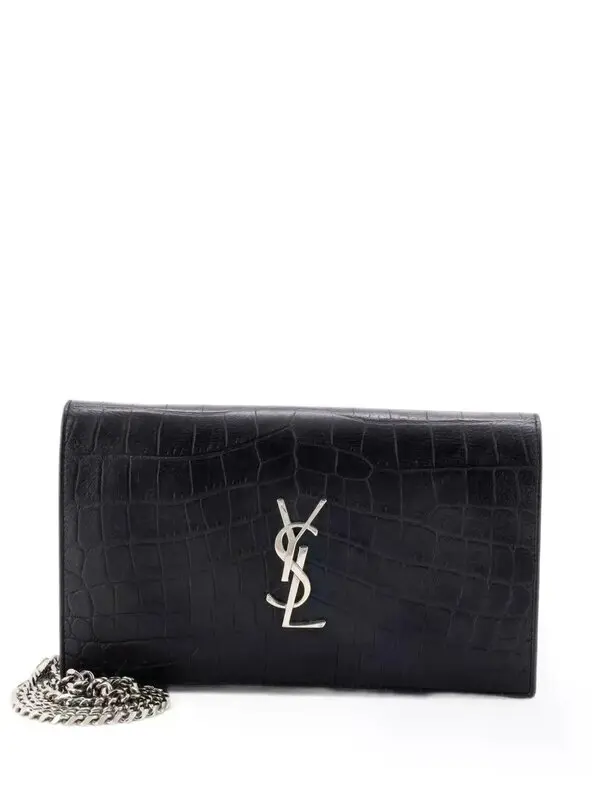 Saint Laurent Classic Monogram Crocodile Embossed Leather Large Clutch Bag - Black