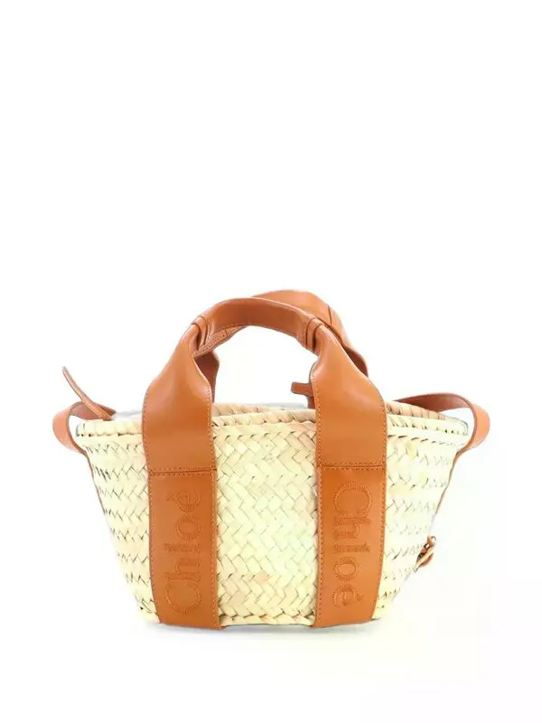 Chloé Sense Basket Tote Raffia With Leather Small Shoulder Bag
