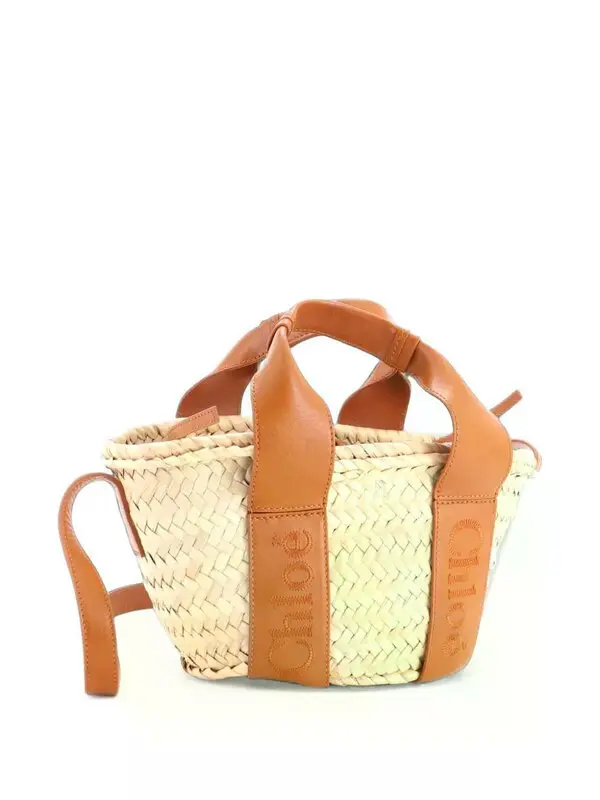 Chloé Sense Basket Tote Raffia With Leather Small Shoulder Bag