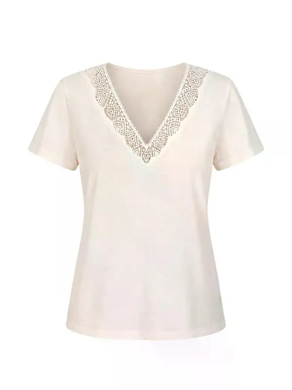 MOLLY BRACKEN Lace-trim V-neck T-shirt - Neutrals