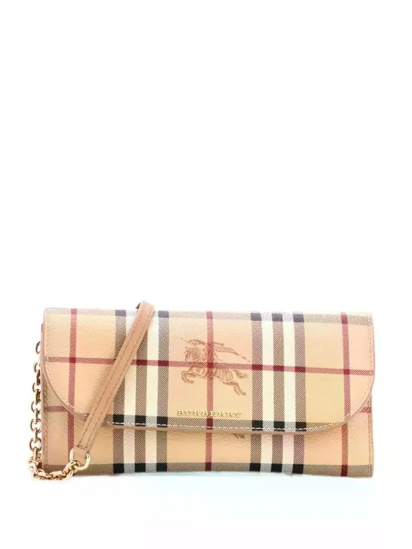 Burberry Henley Wallet On Chain Haymarket Coated Canvas Crossbody Bag - Brown