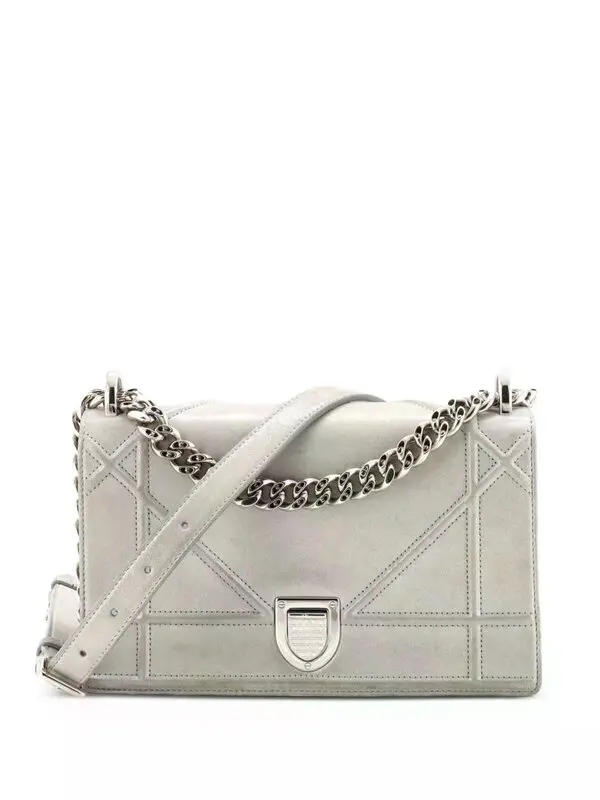 Dior Studded Leather Diorama Flap Small Shoulder Bag - Grey
