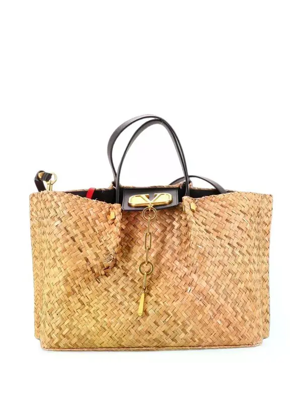 Valentino Garavani Vlogo Escape Straw Medium Tote Bag - Brown