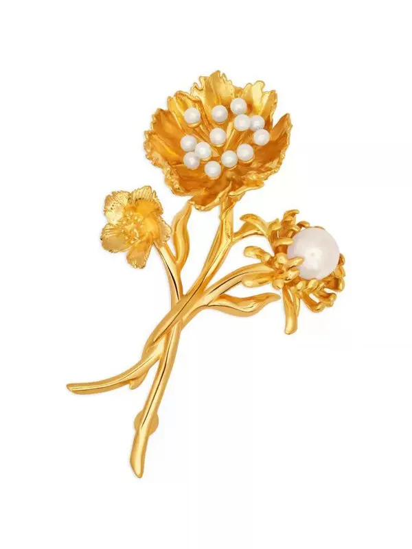 Oscar De La Renta Bouquet Pearl-embellished Brooch - Gold