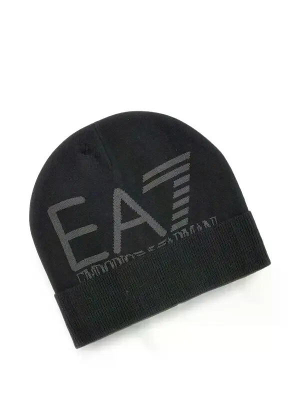 EA7 Logo-jacquard Ribbed Beanie Hat