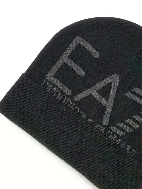 EA7 Logo-jacquard Ribbed Beanie Hat