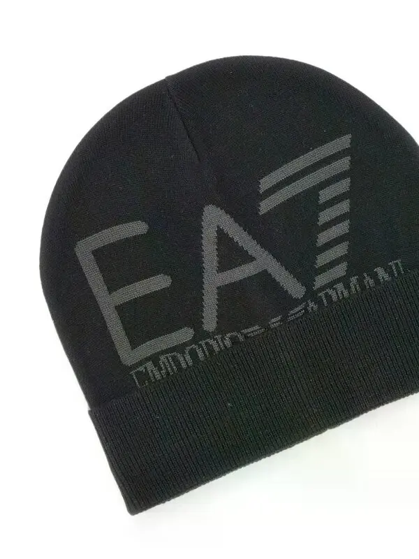 EA7 Logo-jacquard Ribbed Beanie Hat