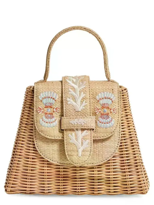 Pamela Munson Petite Lady Shell-embroidered Rattan Tote Bag