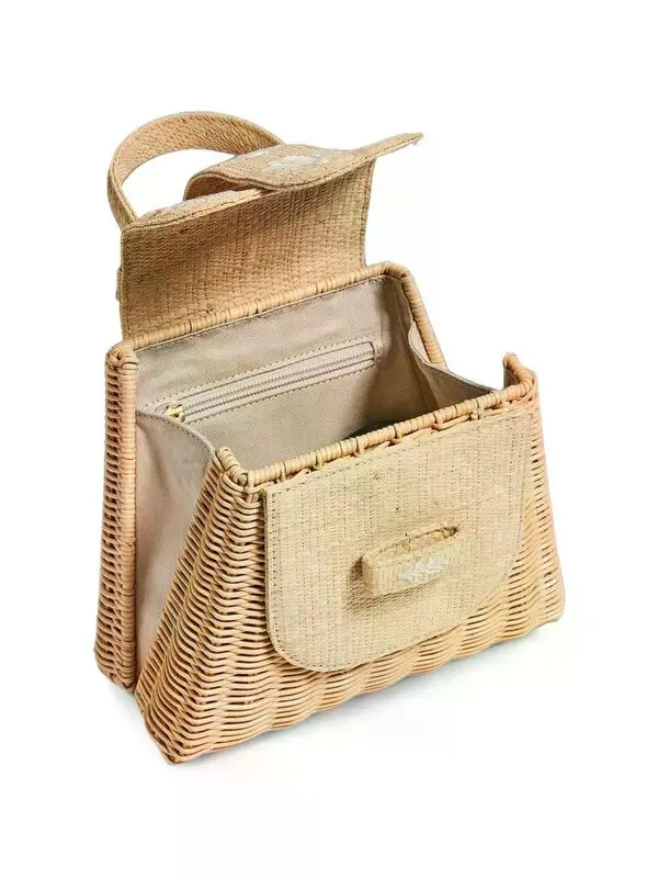 Pamela Munson Petite Lady Shell-embroidered Rattan Tote Bag