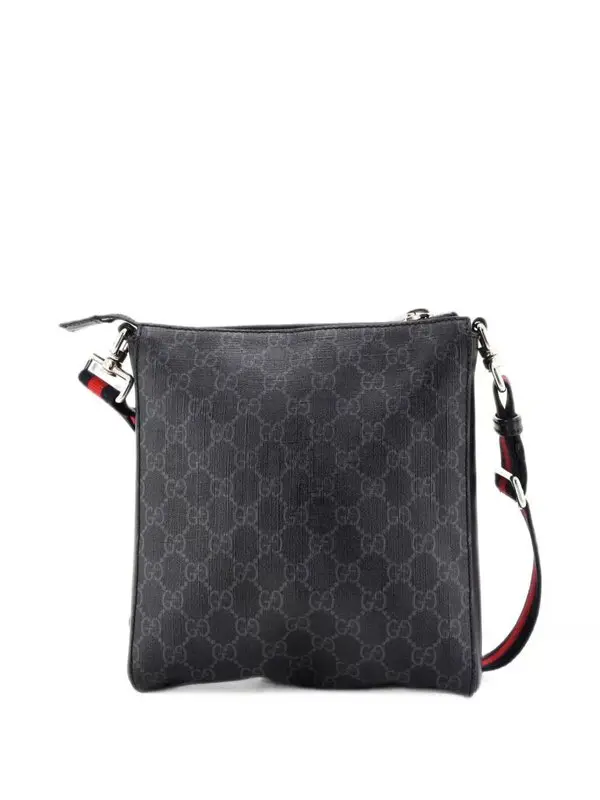 Gucci Web Strap Front Zip Messenger Bag Gg Coated Canvas Small Cross Body Bag