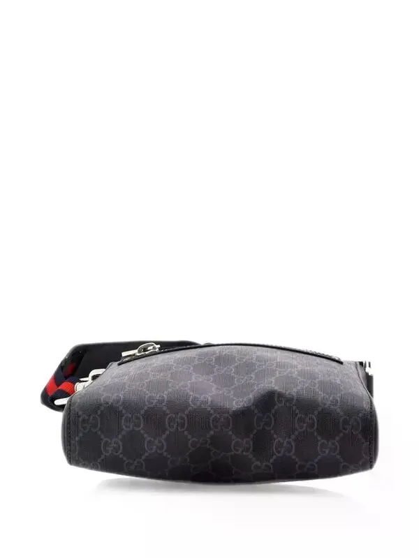 Gucci Web Strap Front Zip Messenger Bag Gg Coated Canvas Small Cross Body Bag