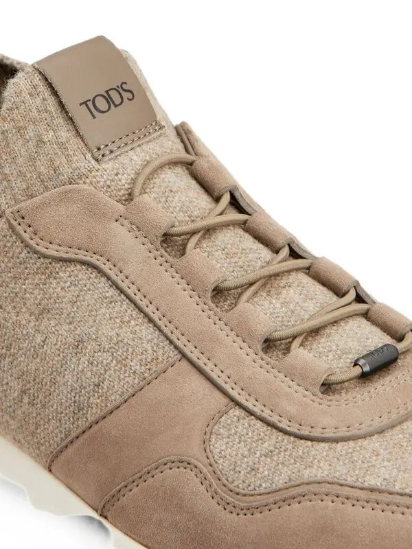 TOD'S Leather And Knit Sneakers - Beige