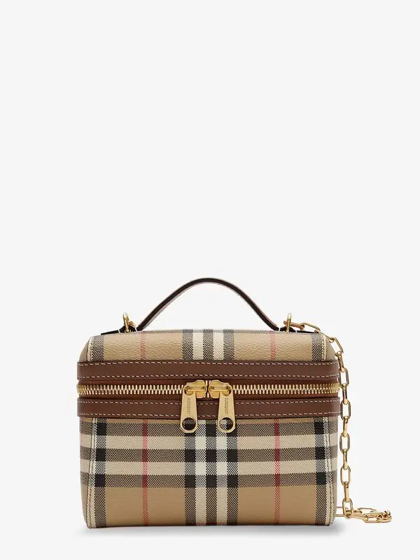 Burberry Vanity Mini Coated Canvas Handbag With Check Motif