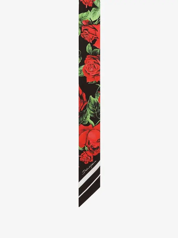 Dolce & Gabbana Silk Twill Bandeau With Bouquet Rose Print