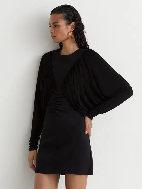 REISS Imogen Draped Jersey Ruched Mini Dress - Black