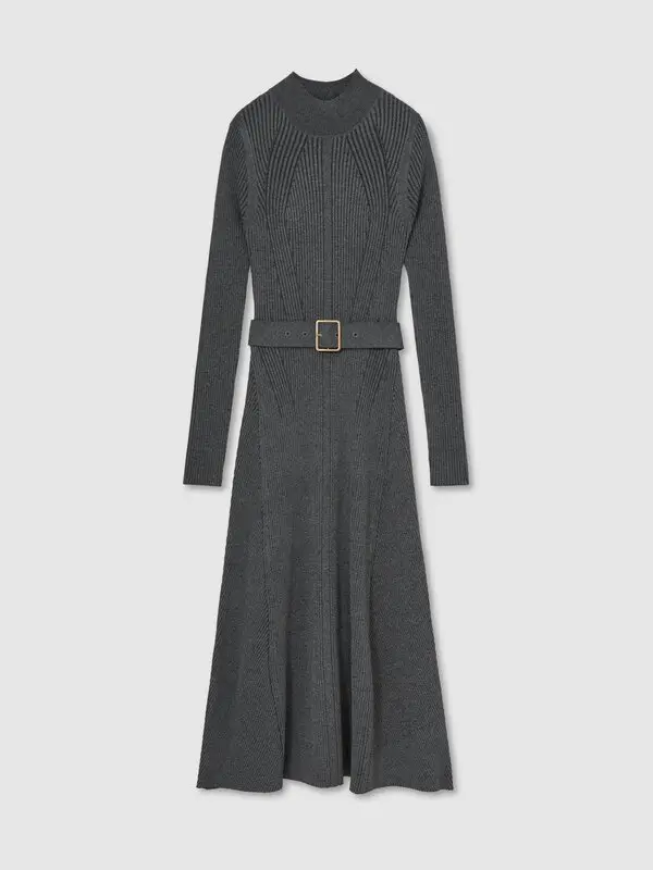 REISS Ella Rib-knit Belted Midi Dress