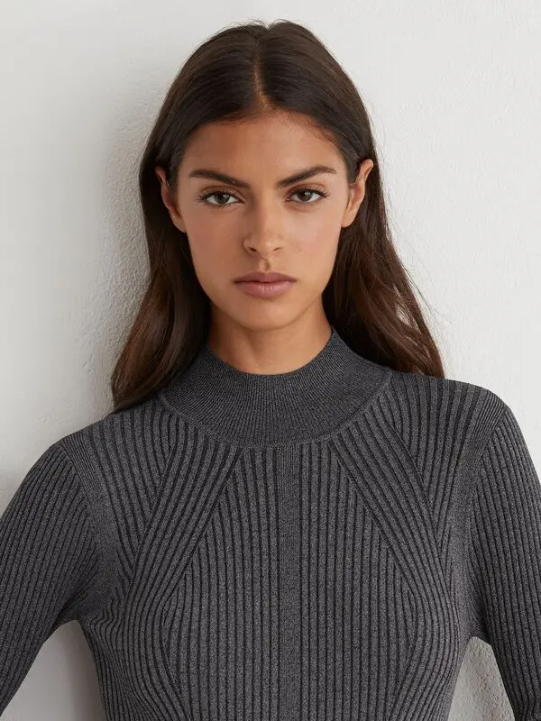 REISS Ella Rib-knit Belted Midi Dress