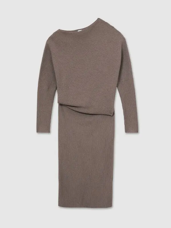 REISS Lara Off-the-shoulder Ribbed Midi Dress