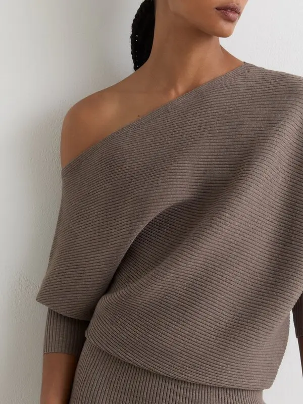 REISS Lara Off-the-shoulder Ribbed Midi Dress