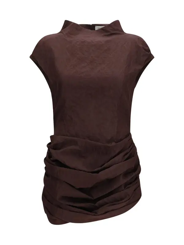 Magda Butrym Draped Mini Dress With High Collar - Brown