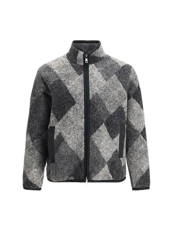 Moncler Wool Blend Zip Cardigan With Diamond Pattern